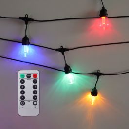 Festoon String Light 15M 15 Bulb - Drop Fitting - Warm White + Multi-Colour